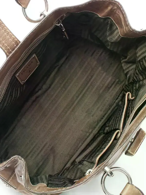 Prada 2000s Contrast-stitch Leather Tote Bag
