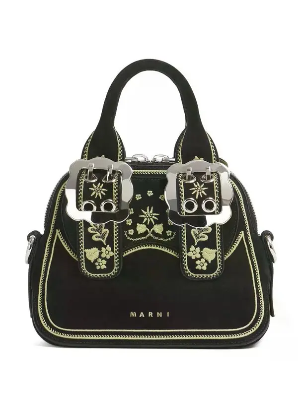 Marni Suede Belte Bag With Embroidery - Black