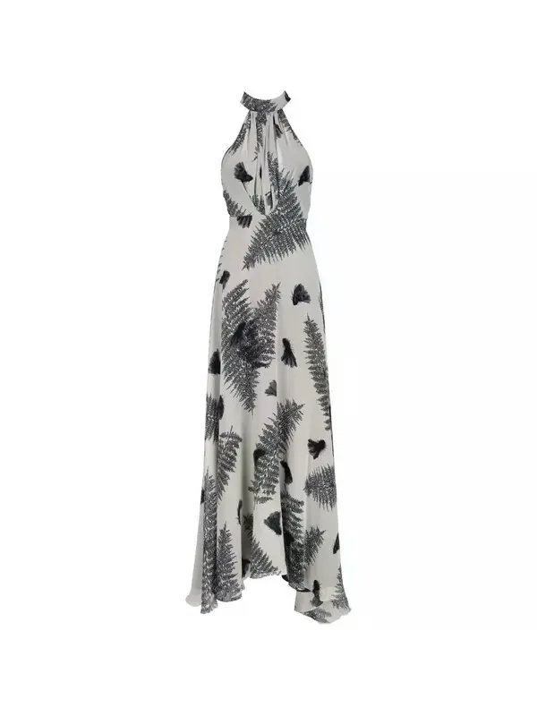 Vintage Leaf-print Halterneck Maxi Dress