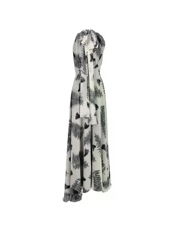 Vintage Leaf-print Halterneck Maxi Dress