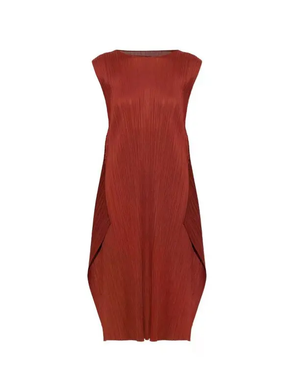 Issey Miyake Monthly Colors September Pleated Sleeveless Midi Dress - Brown