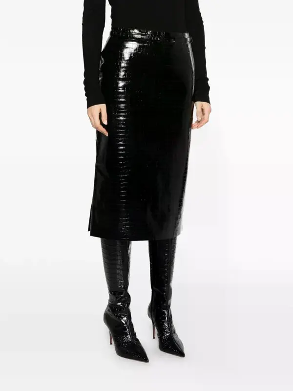 TOM FORD Crocodile-effect Belted Midi Skirt