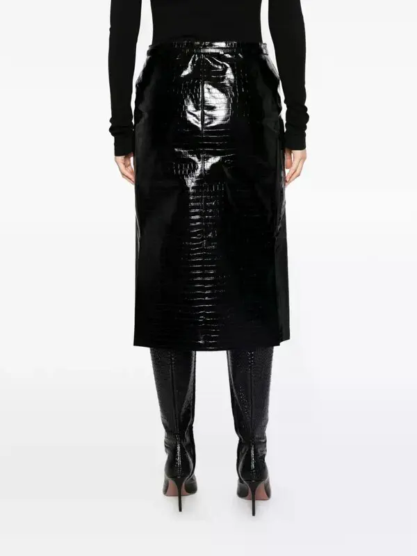 TOM FORD Crocodile-effect Belted Midi Skirt