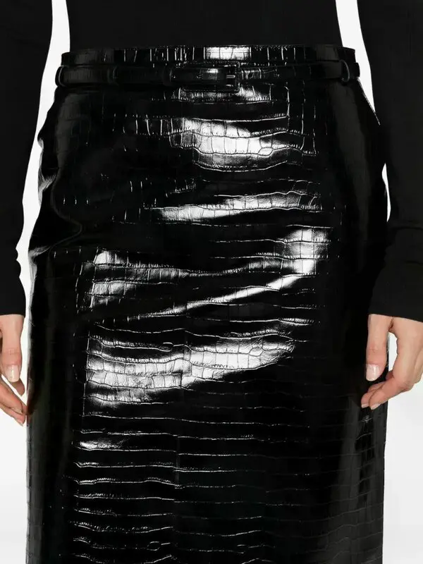 TOM FORD Crocodile-effect Belted Midi Skirt