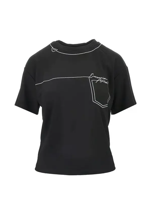 Emporio Armani T-shirt In Stretch Viscose With A Pocket Outline - Black