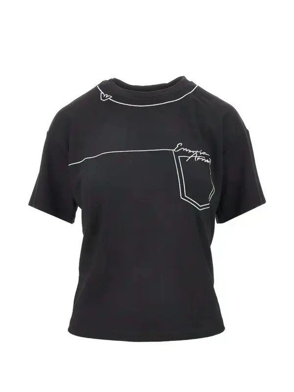 Emporio Armani T-shirt In Stretch Viscose With A Pocket Outline - Black