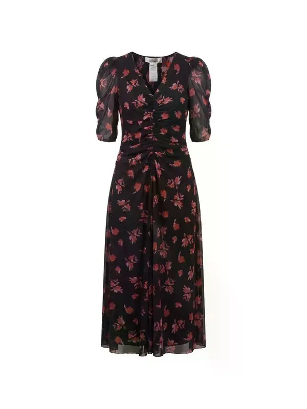 Diane Von Furstenberg Koren Floral-print Ruched Midi Dress - Black