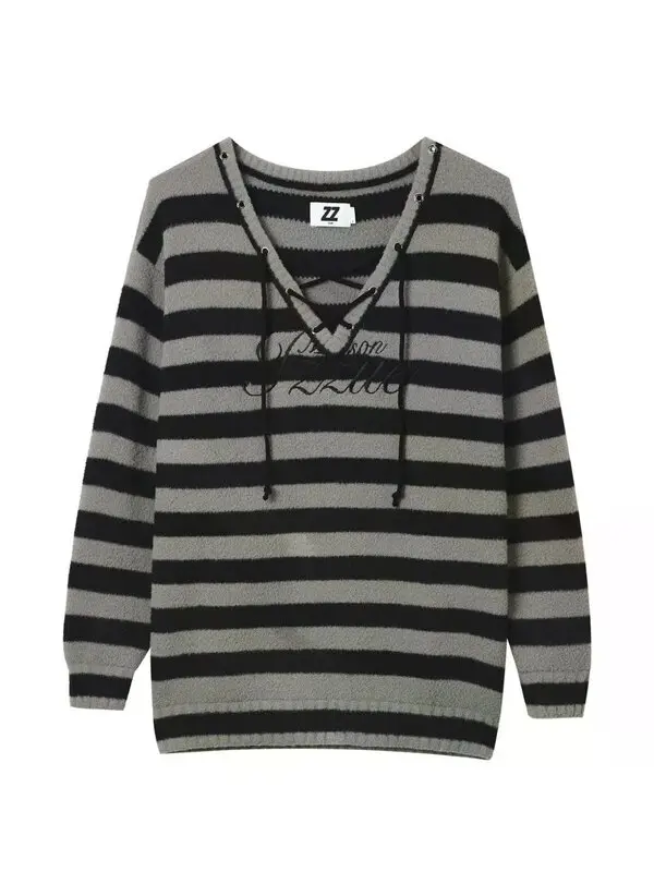 Izzue Striped Lace-up Sweater