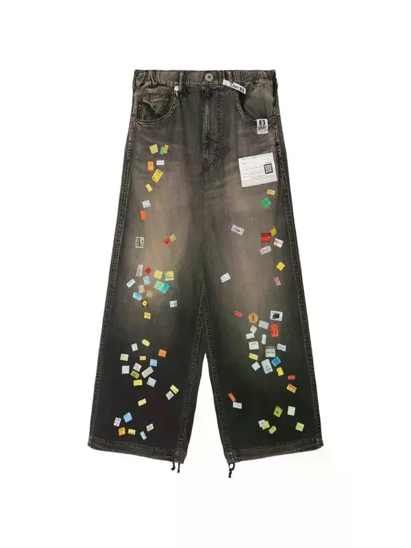 Mihara Yasuhiro Price Tag Sticker-printed Wide Denim Pants - Black