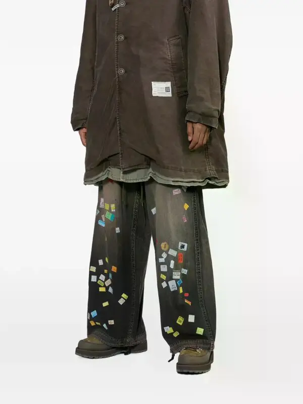 Mihara Yasuhiro Price Tag Sticker-printed Wide Denim Pants