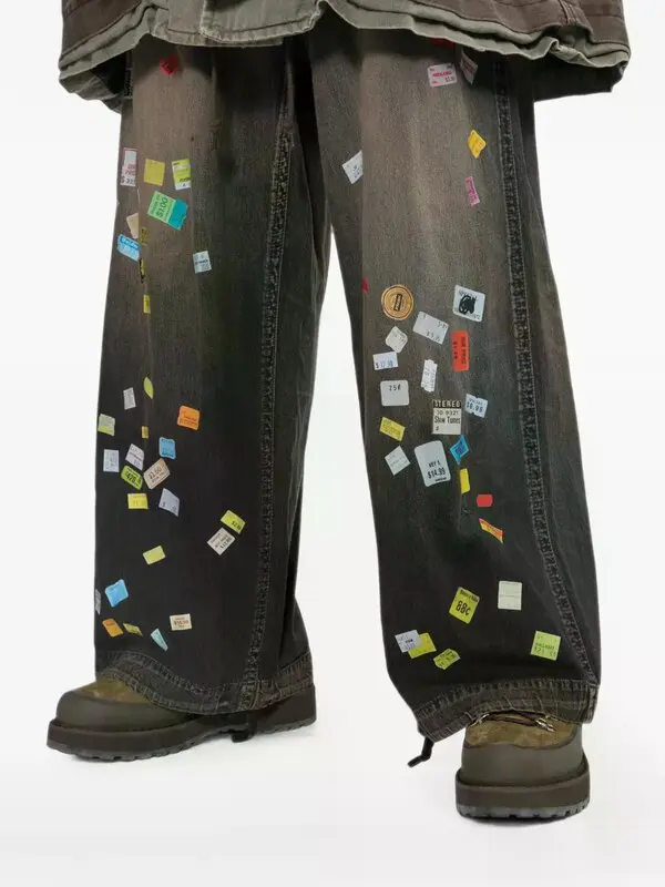 Mihara Yasuhiro Price Tag Sticker-printed Wide Denim Pants