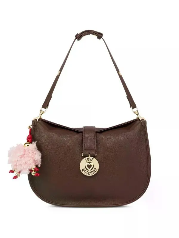 Moschino Logo-plaque Pompom-detail Shoulder Bag - Brown