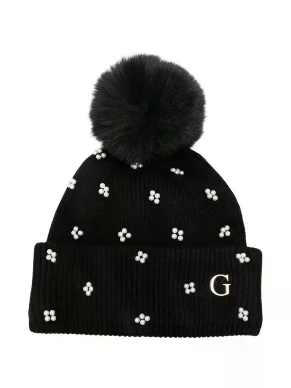 Guess Faux-pearl Pom-pom Beanie Hat - Black