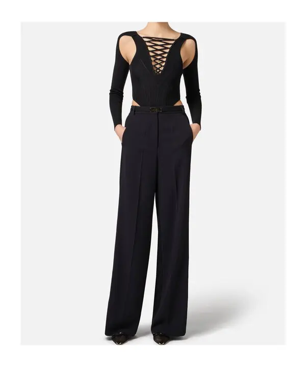 Elisabetta Franchi Satin Banded Crêpe Trousers