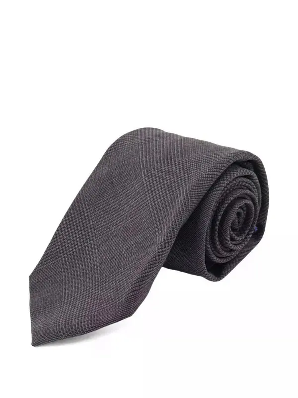 Kiton Prince Of Wales Check Tie - Grey