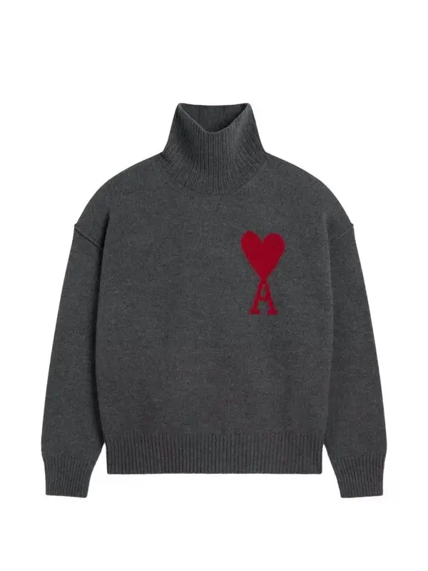 AMI Paris Funell Neck Wool Sweater With De Coeur