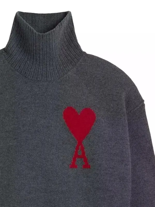 AMI Paris Funell Neck Wool Sweater With De Coeur