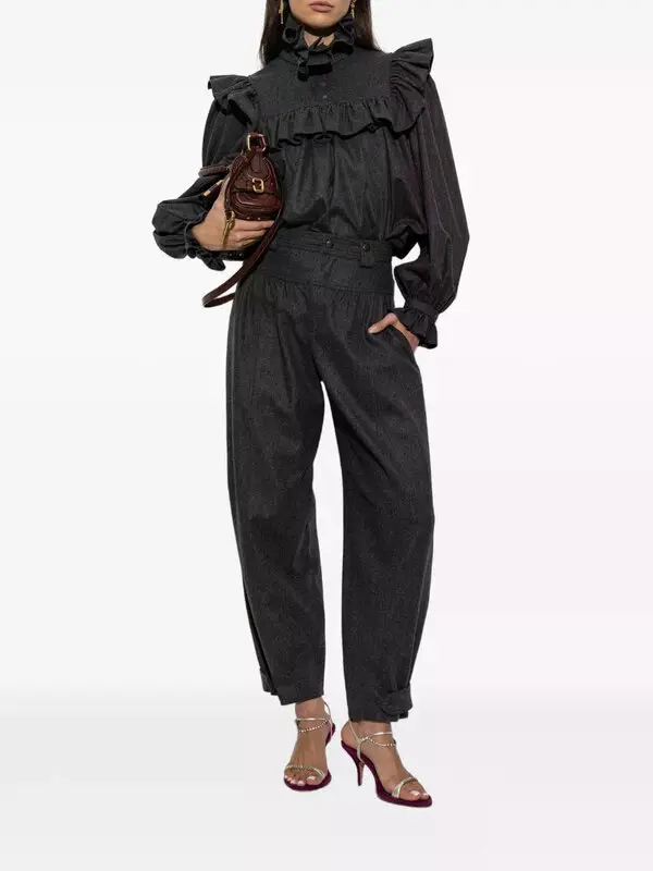 Chloé High-neck Ruffled Top In Wool & Cashmere Flannel - Grey