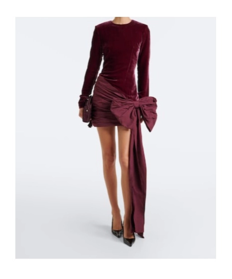 ROTATE BY BIRGER CHRISTENSEN Bow-detail Ruched Velvet Minidress