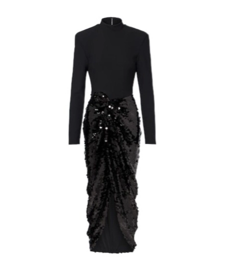 ROTATE BY BIRGER CHRISTENSEN Gathered Sequined Midi Dress - Black