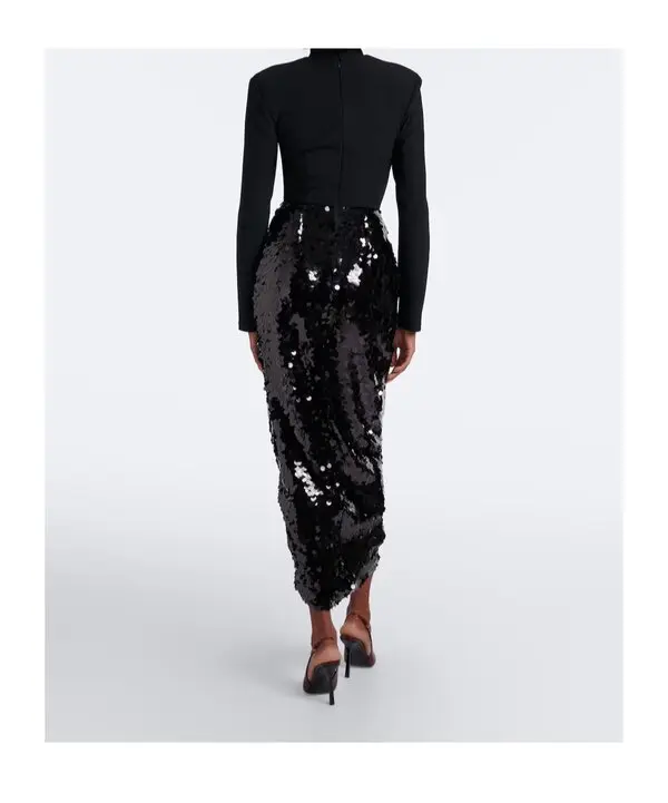 ROTATE BY BIRGER CHRISTENSEN Gathered Sequined Midi Dress - Black