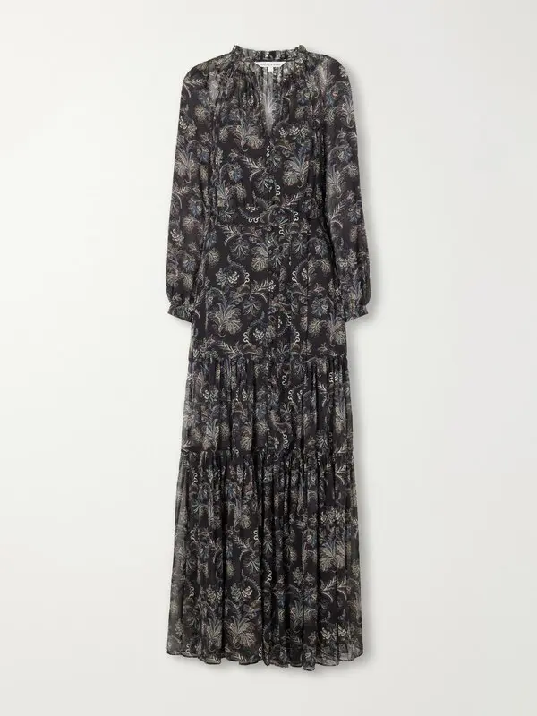 Veronica Beard Isra Belted Gathered Paisley-print Silk-georgette Maxi Dress