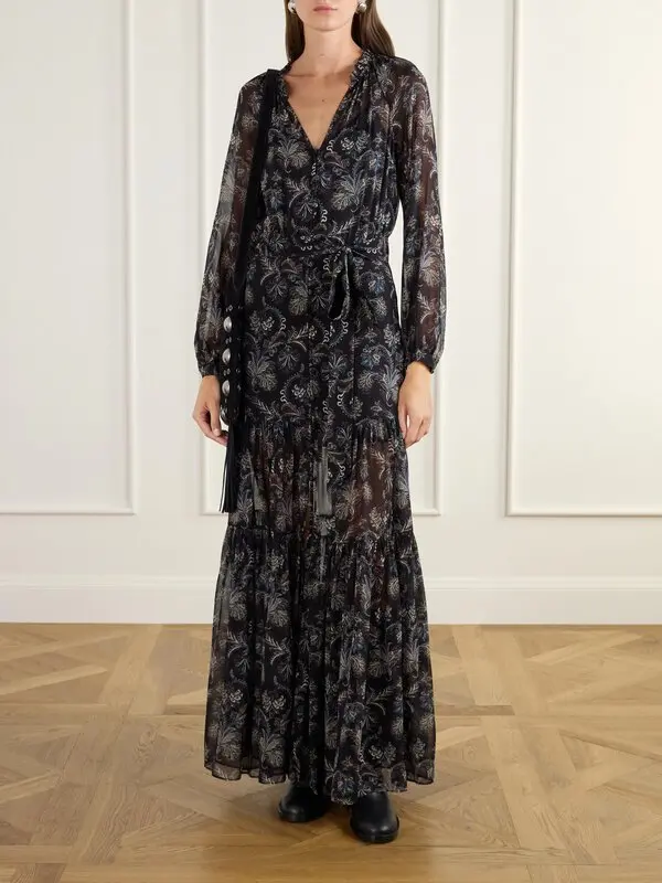 Veronica Beard Isra Belted Gathered Paisley-print Silk-georgette Maxi Dress