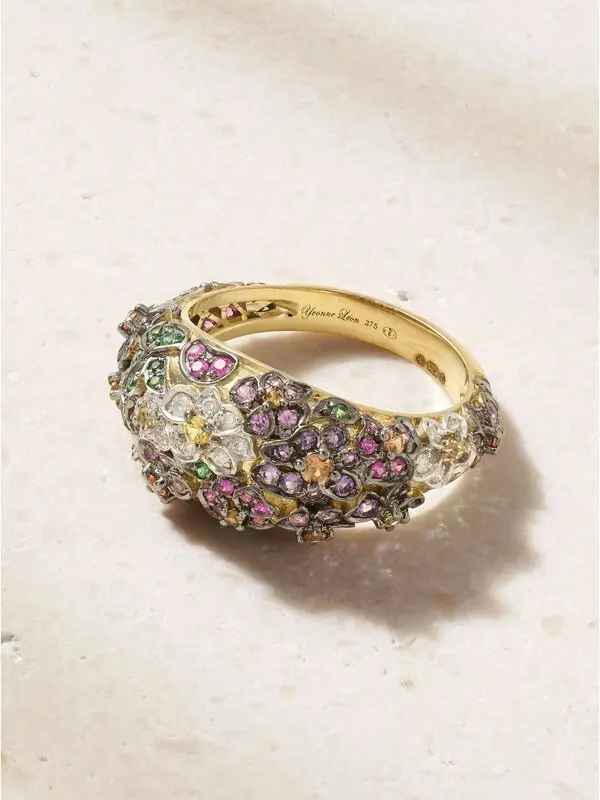 Yvonne Léon Bague Dôme Mini 9-karat Yellow And White Gold -stones Ring - Multi