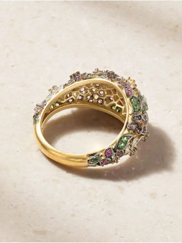 Yvonne Léon Bague Dôme Mini 9-karat Yellow And White Gold -stones Ring