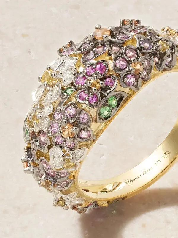 Yvonne Léon Bague Dôme Mini 9-karat Yellow And White Gold -stones Ring