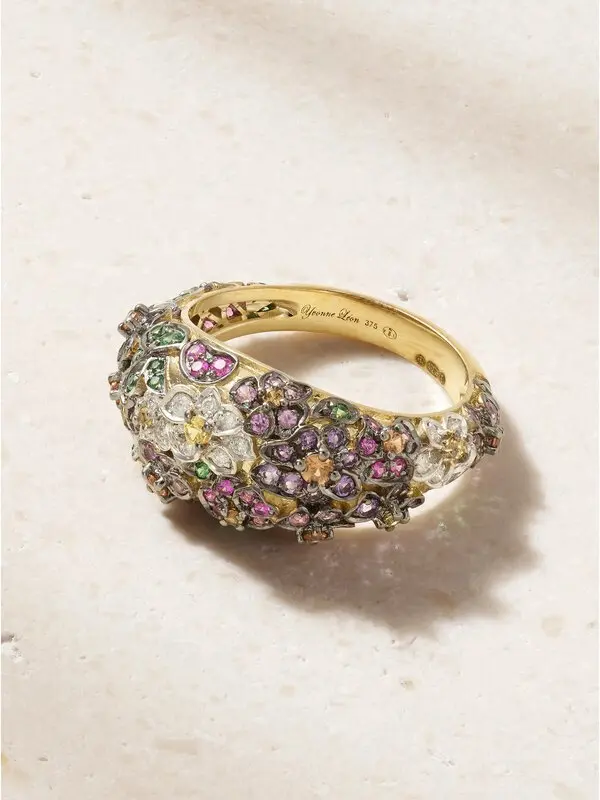 Yvonne Léon Bague Dôme Mini 9-karat Yellow And White Gold -stones Ring - Multi