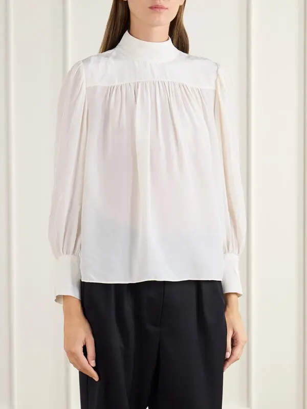 Veronica Beard Brooks Gathered Crepe De Chine Blouse