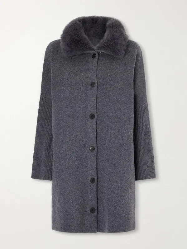 YVES SALOMON Shearling-trimmed Wool Cardigan
