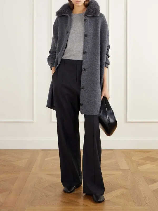 YVES SALOMON Shearling-trimmed Wool Cardigan