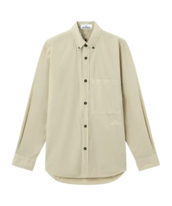Stone Island Comfort-fit Long-sleeve Shirt With Chest Pocket - Sand-colored