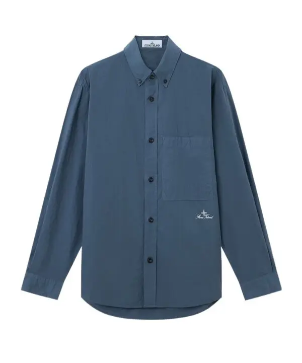 Stone Island Comfort-fit Long-sleeve Shirt With Chest Pocket - Navy