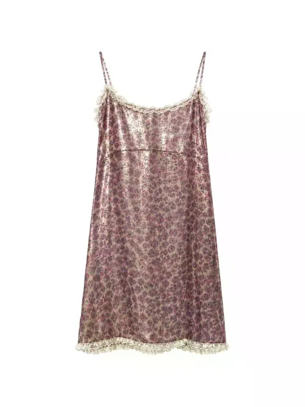 Miu Miu Leopard-print Lace-trim Mini Dress - Purple