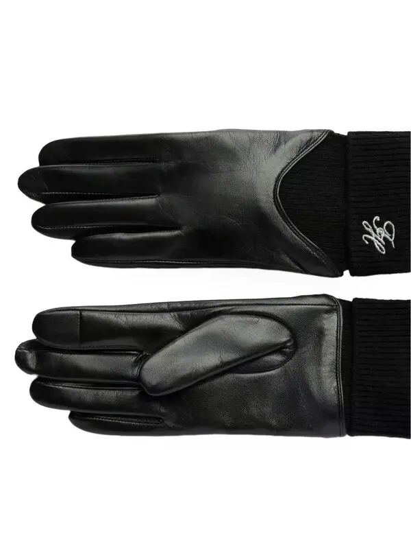 Tommy Hilfiger Ribbed-cuff Leather Gloves - Black