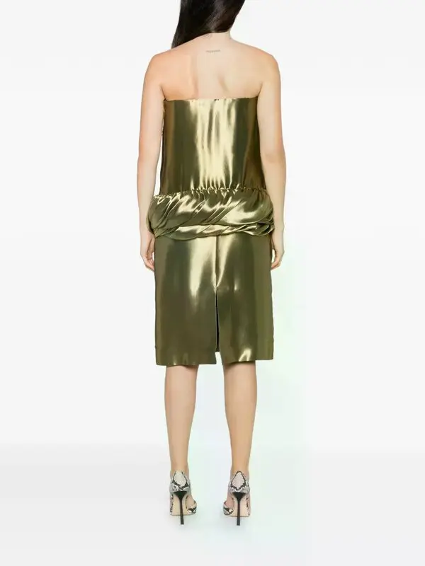 FERRAGAMO Strapless Draped-detail Midi Dress