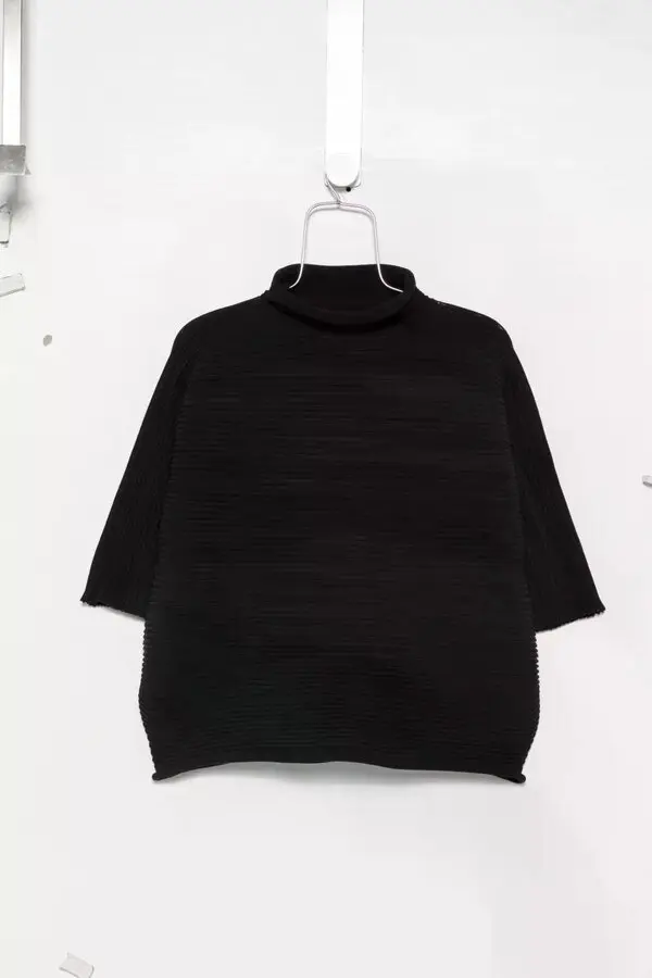 Issey Miyake Pleated High-neck Top - Black