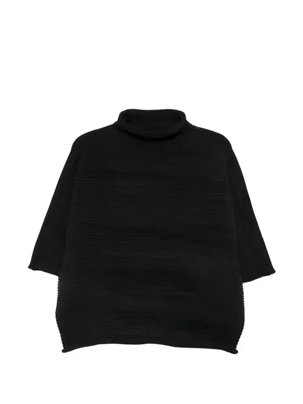 Issey Miyake Pleated High-neck Top - Black