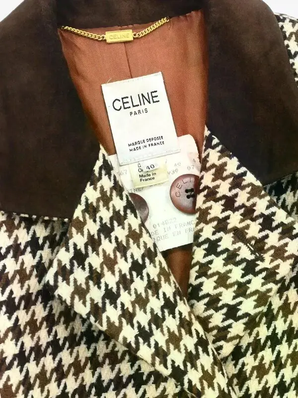 Celine Houndstooth Wool Jacket - Brown