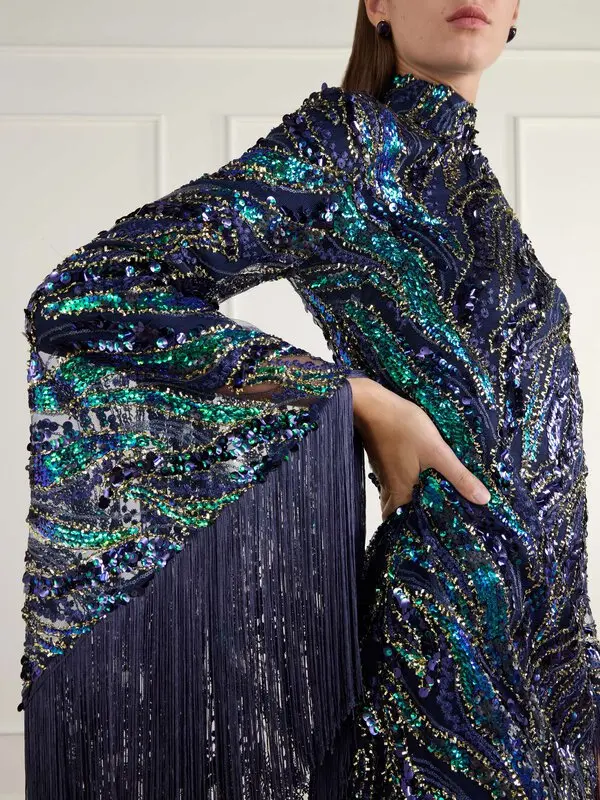 TALLER MARMO Disco Dragon Sequin-embellished Fringe-trimmed Mesh Mini Dress