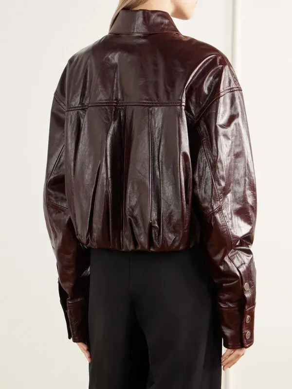 Sportmax Liuti Cropped Gathered Leather Biker Jacket