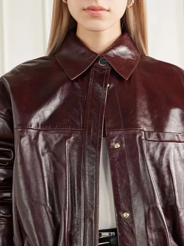 Sportmax Liuti Cropped Gathered Leather Biker Jacket