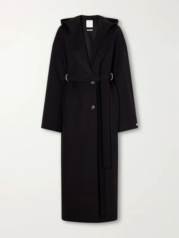 Sportmax Olmo Hooded Belted Wool-felt Coat - Black