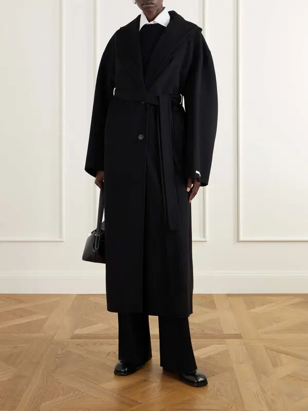 Sportmax Olmo Hooded Belted Wool-felt Coat - Black