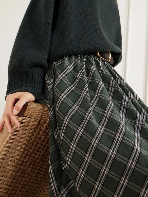 SKALL STUDIO Dagny Gathered Checked Organic Cotton-poplin Midi Skirt