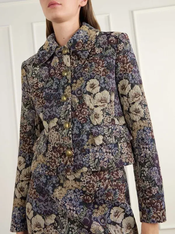 Veronica Beard Wilde Cropped Floral-brocade Jacket