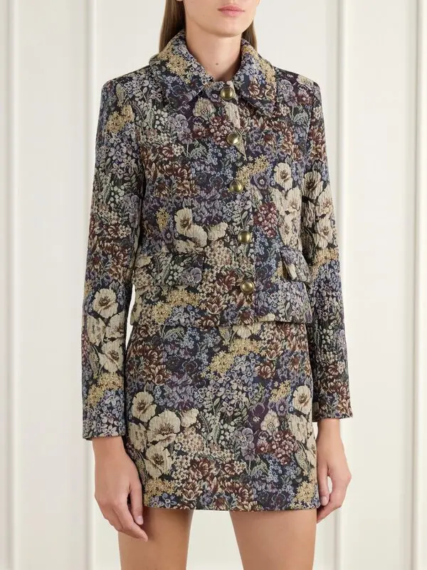 Veronica Beard Wilde Cropped Floral-brocade Jacket - Multi